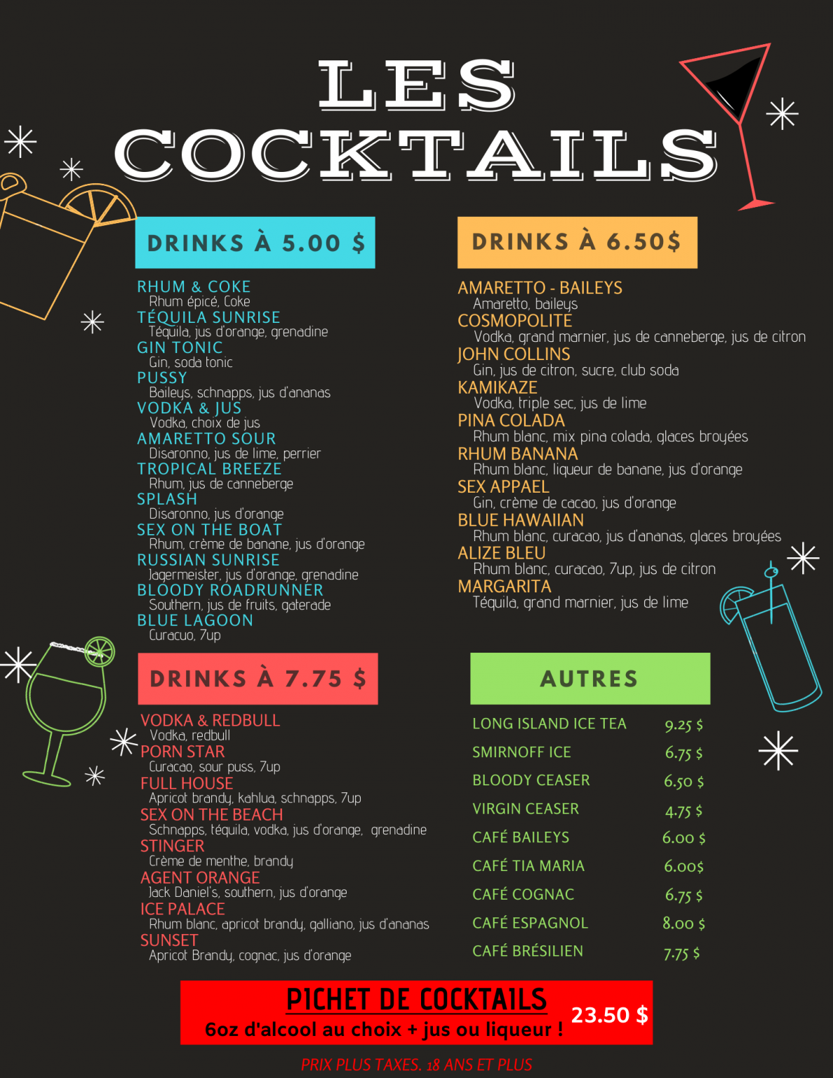 menu cocktails - Salon de Quilles Grande-Allée
