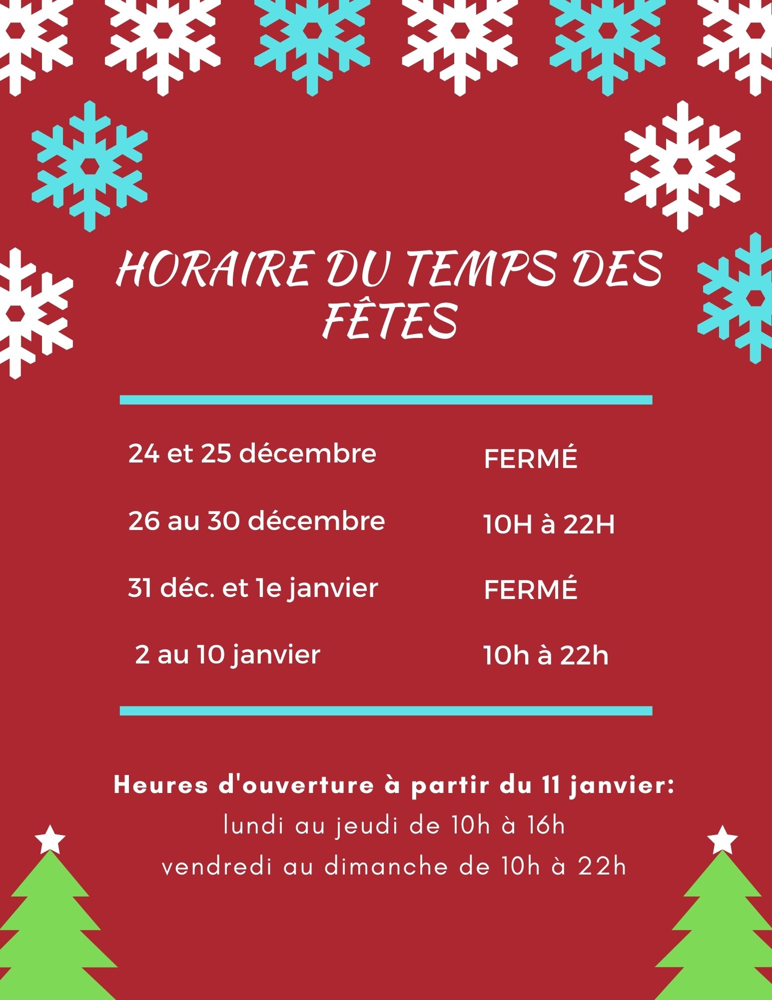 horaire temps des fetes 2020 (2) - Salon de Quilles Grande-Allée